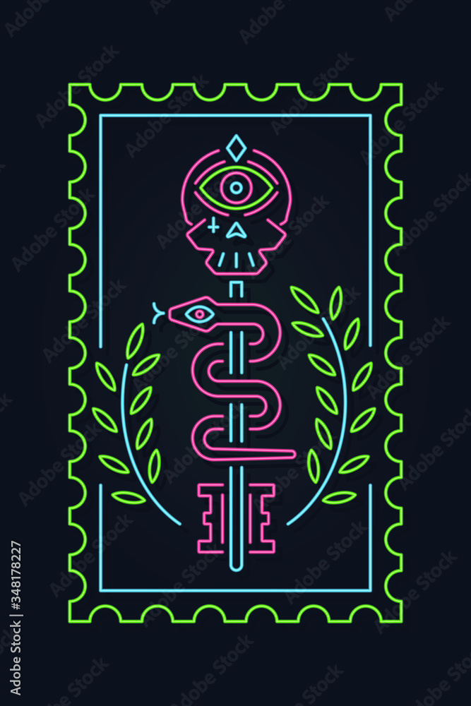 Snake key guardian is a colored neon glow vector design, symbol and ...