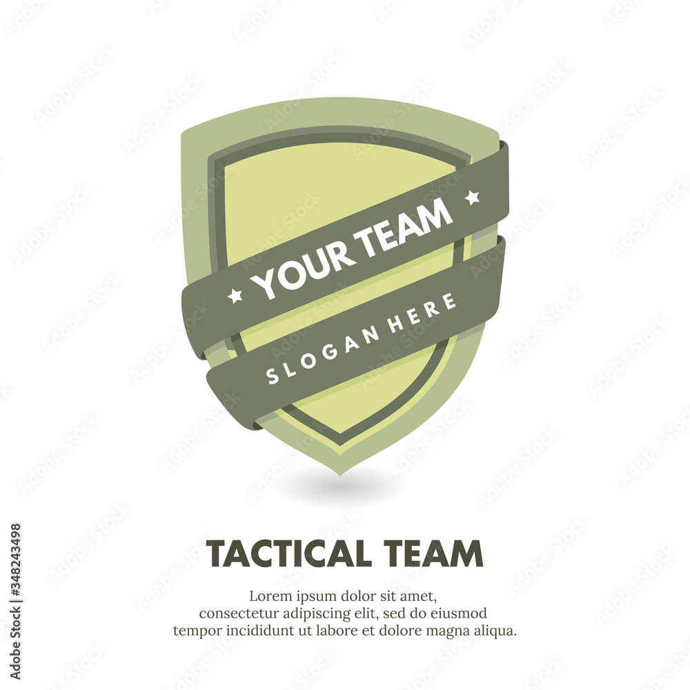 Vector illustration of a shield logo wrapped in a ribbon. Suitable for ...