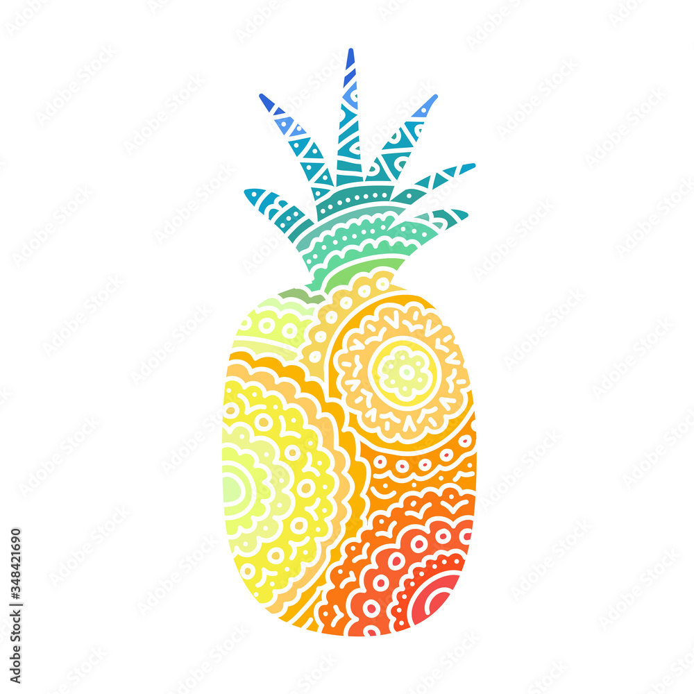 Zentangle pineapple doodle vector illustrasion. Fruit Mandala print for ...