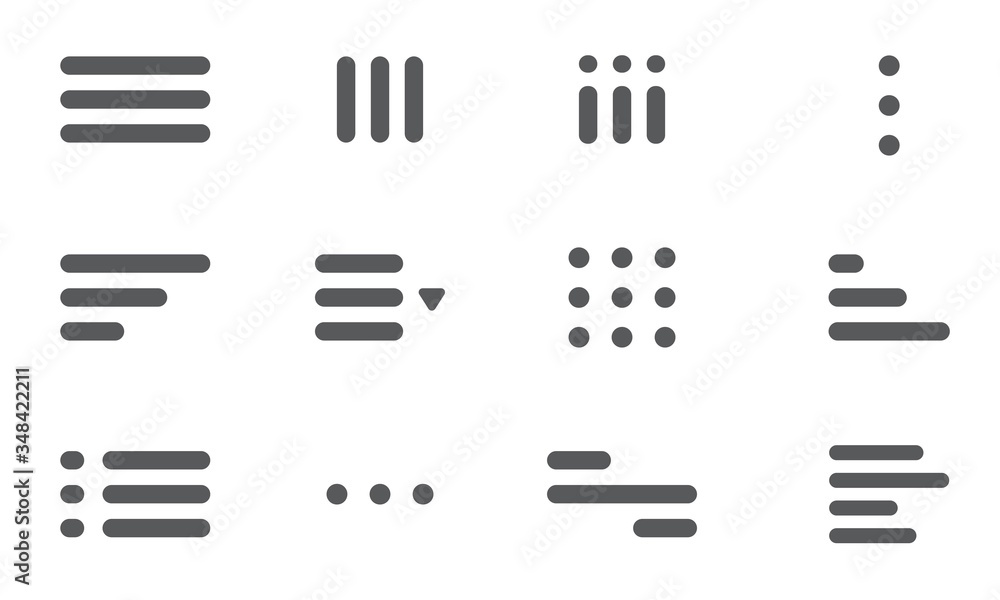 Minimal hamburger menu set. UI design elements with round corners ...