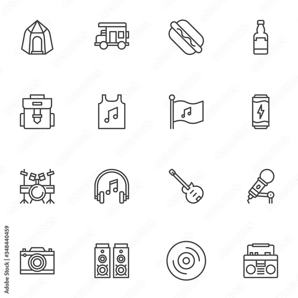 Image vectorielle Stock Music festival line icons set, outline vector ...