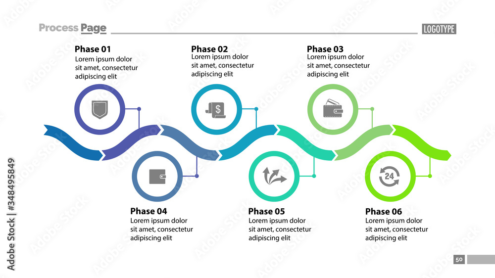 Six phase process chart slide template design. Element of chart ...