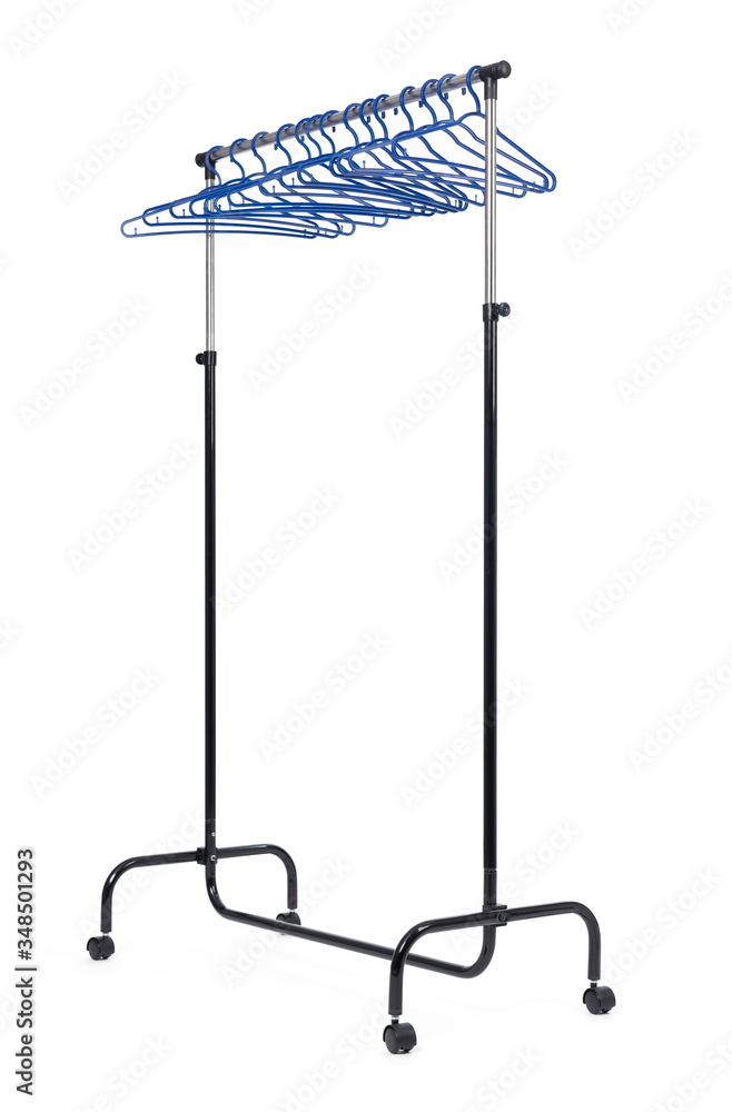 Stock-Foto „Mobile rack with empty coat hanger, isolated on white ...