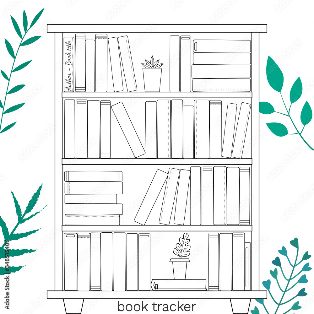 Vector illustration for printable with bookcase on white background ...