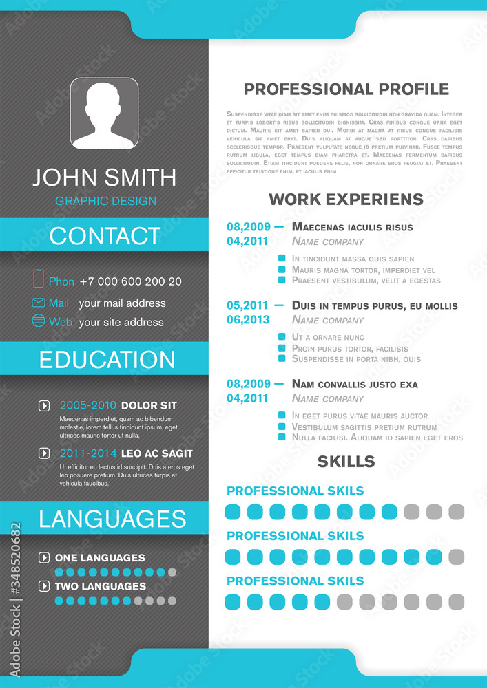 Vector de Stock CV personal profile. Professional resume design with ...