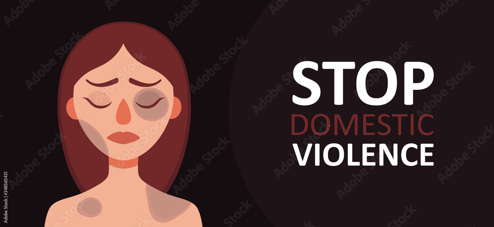 Sad woman with bruises and wounds on a dark background.Concept of ...