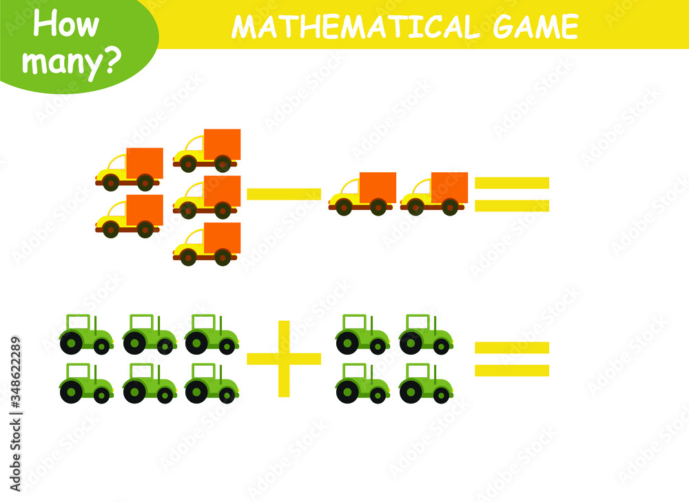 examples of addition and subtraction with cars. educational page with ...