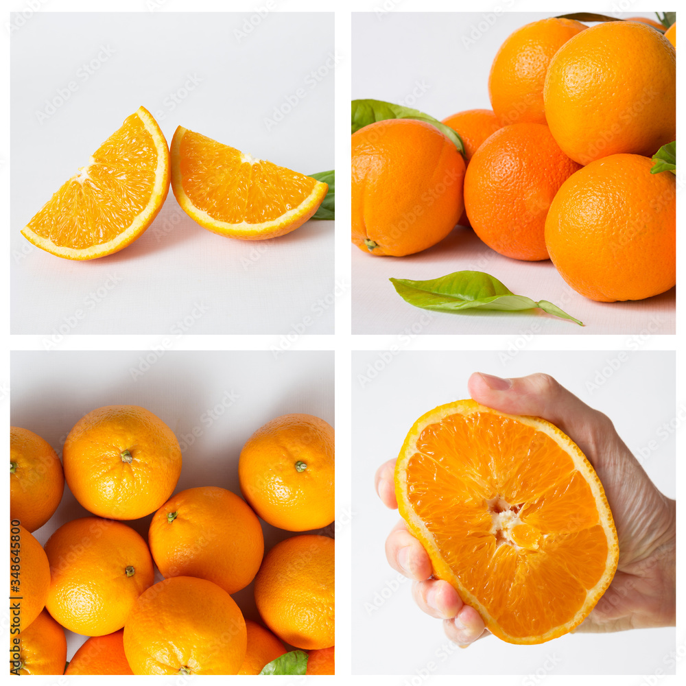 Tasty bright oranges laying together and on each other isolated on ...
