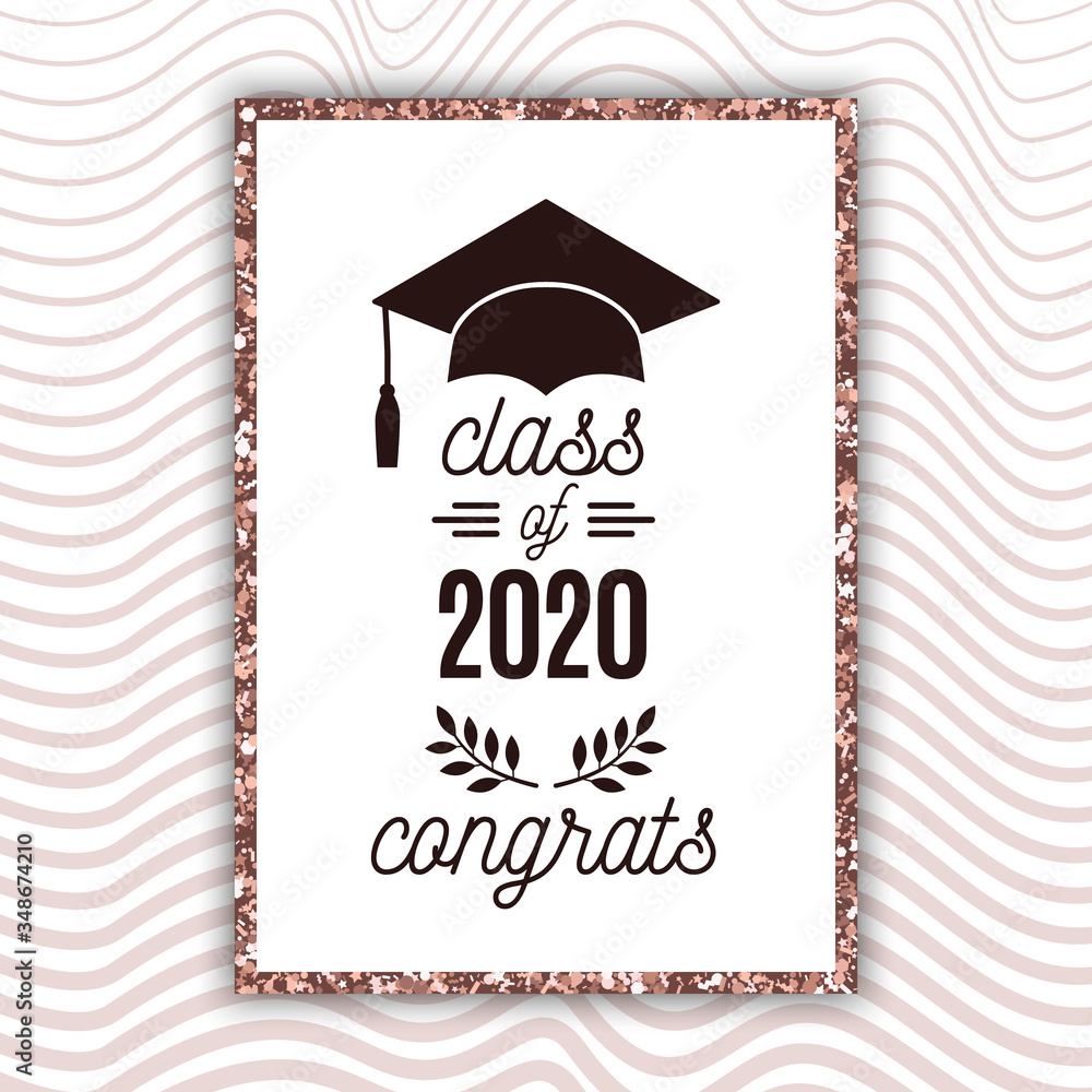 Class of 2020 graduate poster with hat, laurels on blush rose waves ...