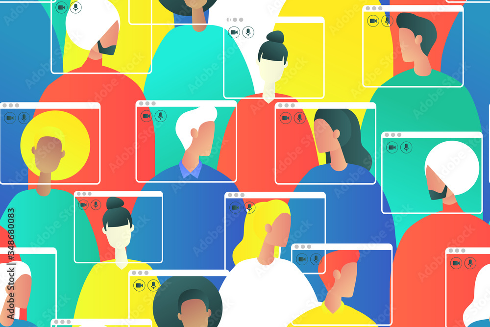 Social distancing creative concept. People talks to each other on the ...