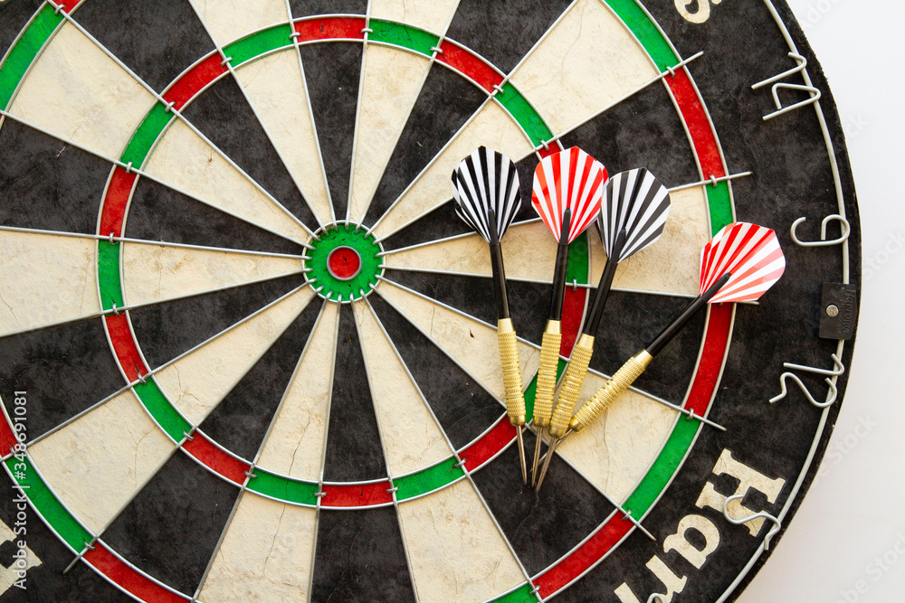 darts are on the darts board. game and competition concept. Stock Photo ...