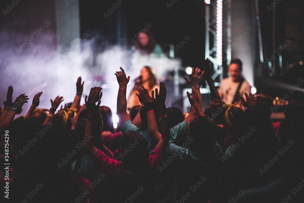 crowd of people dancing at concert Stock Photo | Adobe Stock