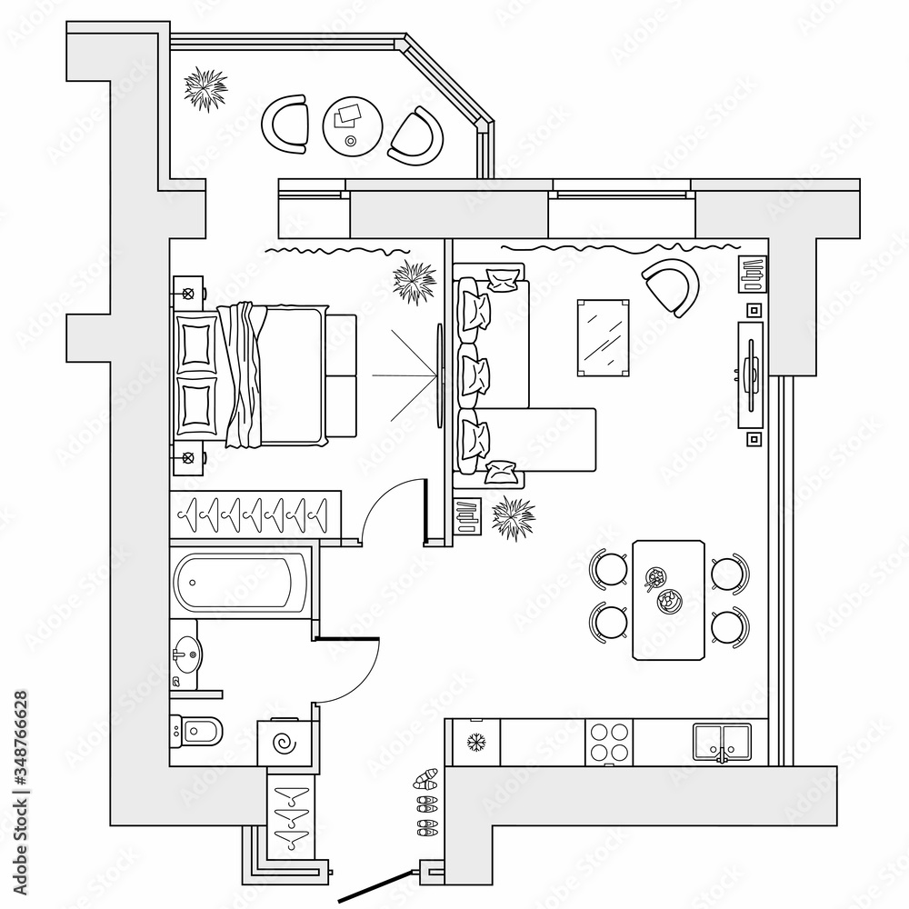 Top Views Drawing House Interiors Floor Plan Top View House Interior