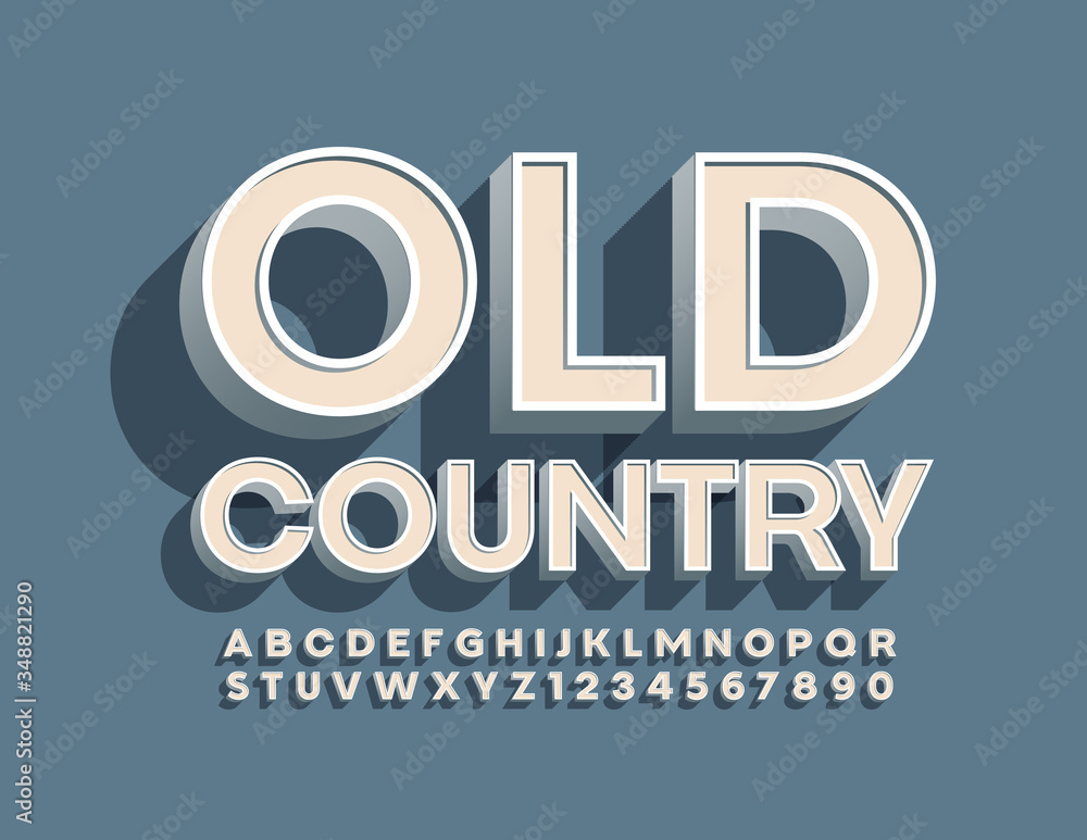 Vector vintage banner Old Country. 3D White Font. Retro Alphabet ...