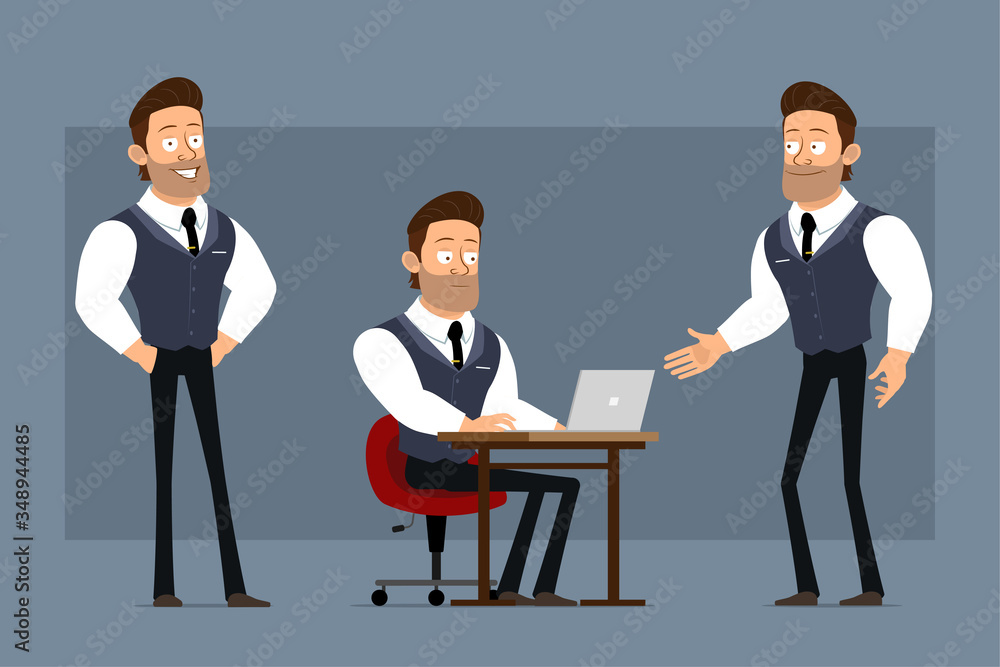 Cartoon flat funny cute strong muscular businessman character with ...