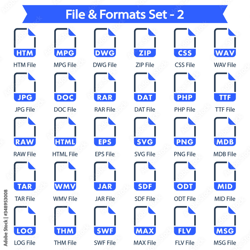 File & Formats Icon set 2 - Blue series Stock Vector | Adobe Stock