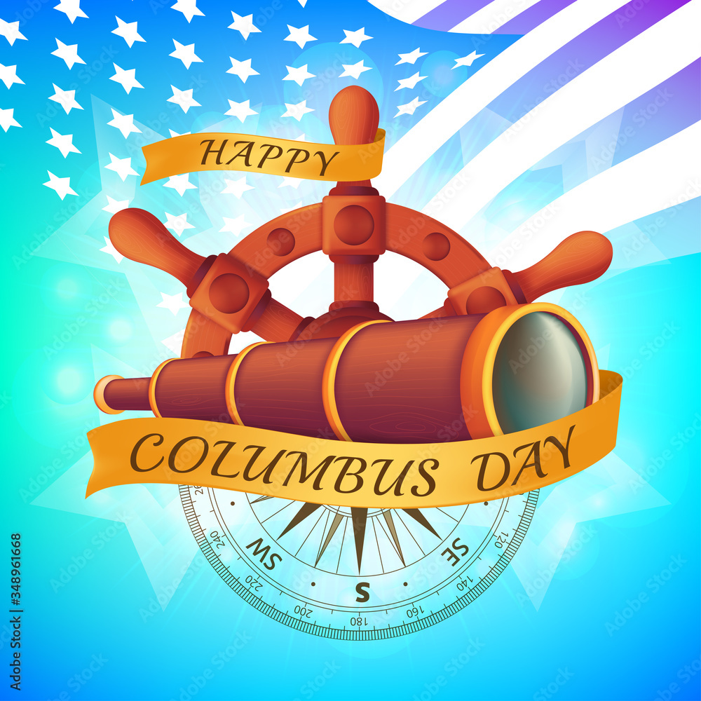 Happy Columbus Day celebrating emblem - America discover holiday symbol ...