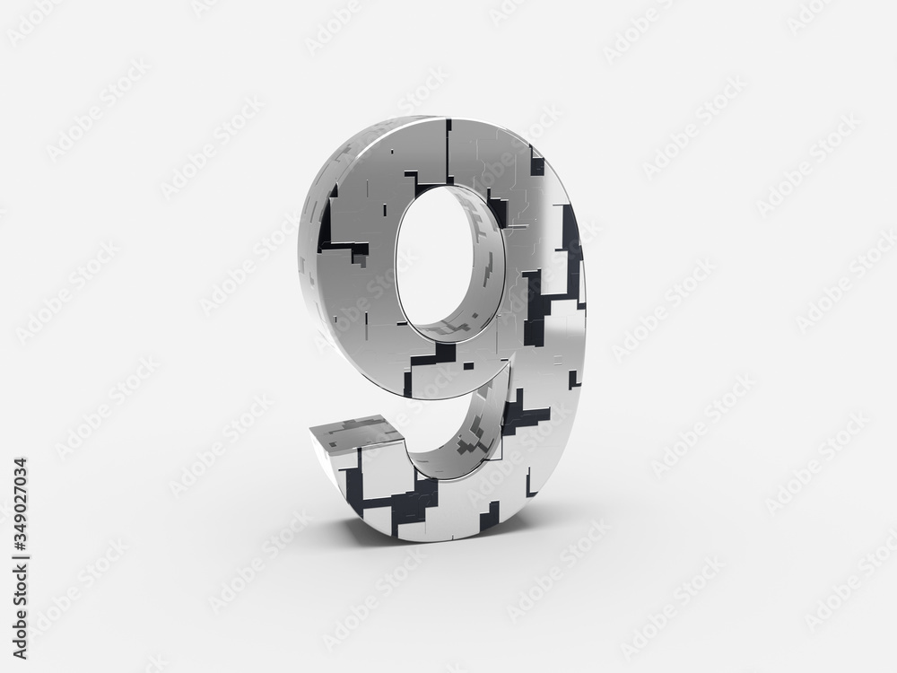 Futuristic number 9 - Futuristic metallic font letters and numbers set ...