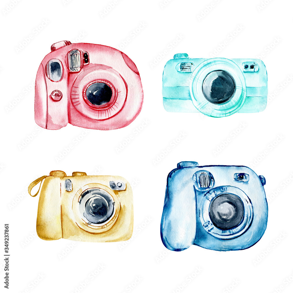 Watercolor Camera clipart. Summer Fashion Clipart. Hand Painted Retro ...