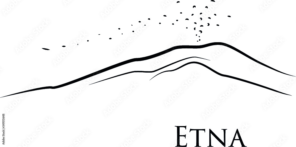Mount Etna, Sicily, Italy. Vector black and white illustration of a ...