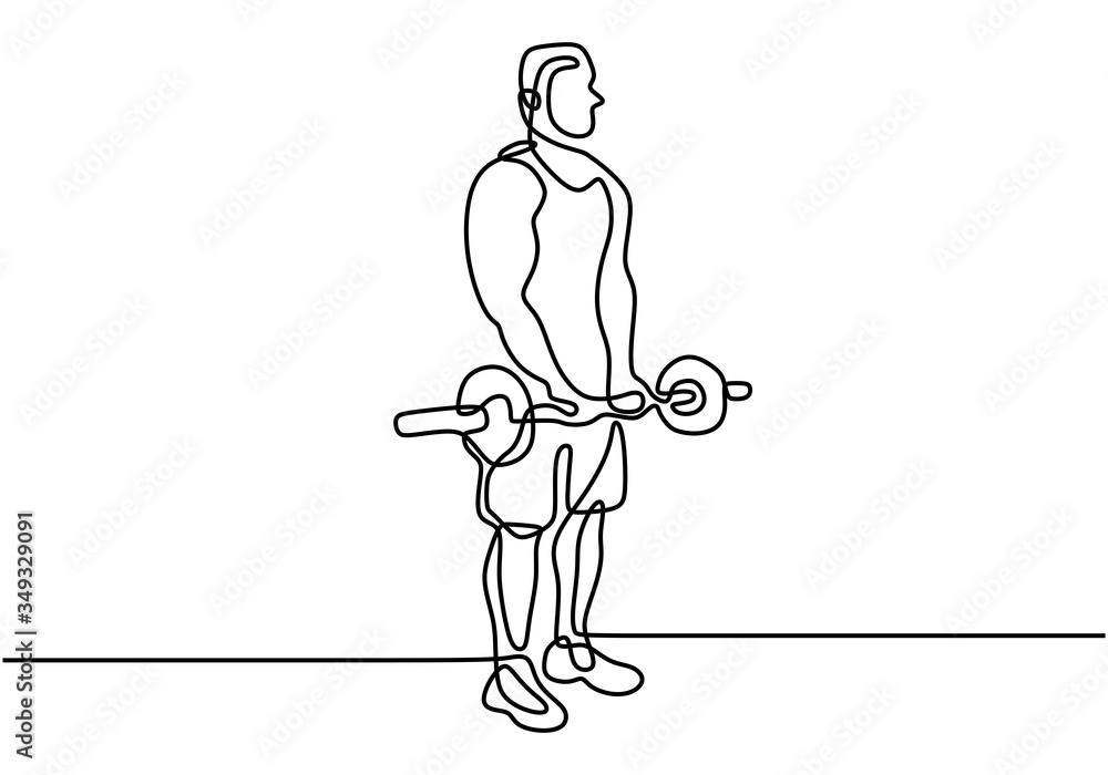 Vettoriale stock di One line drawing or continuous line art of a strong athletic guy lifting ...