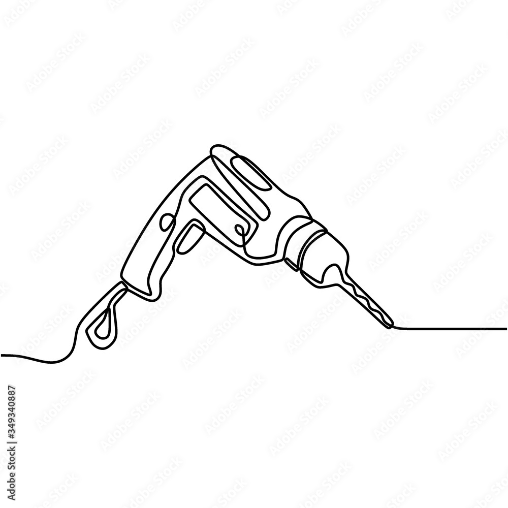 One continuous line drawing of portable drill machine. Electric hand ...