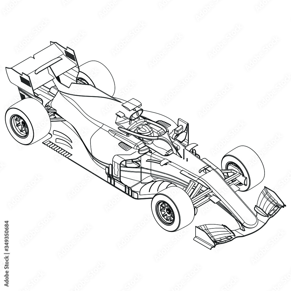 Formula car in outline. Sport vehicle template vector isolated on white ...