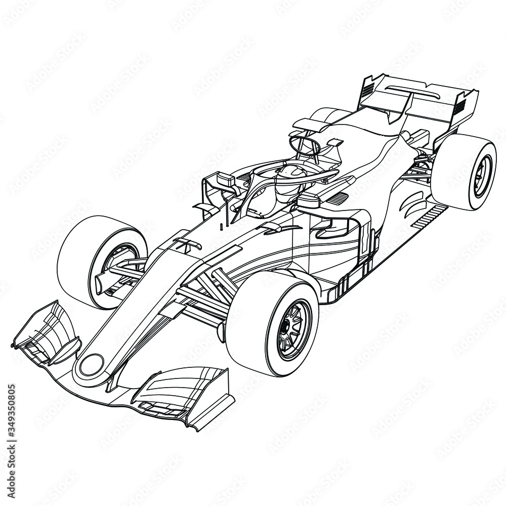 Formula car in outline. Sport vehicle template vector isolated on white ...