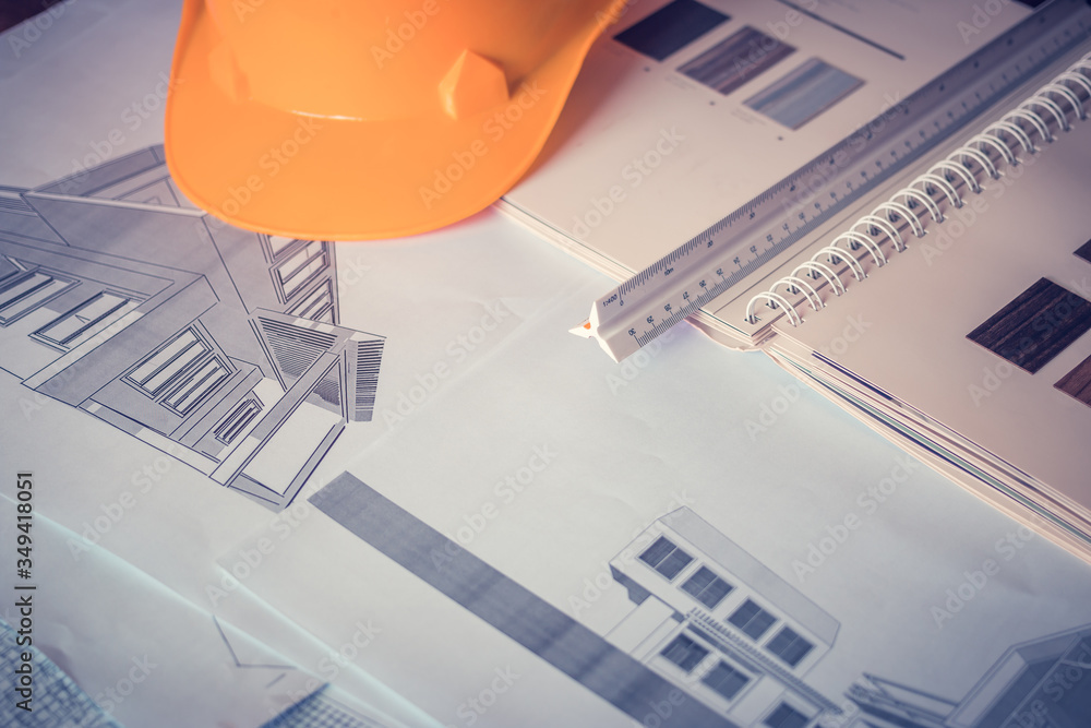 Architect's workplace There are examples of decorative materials and 3D ...