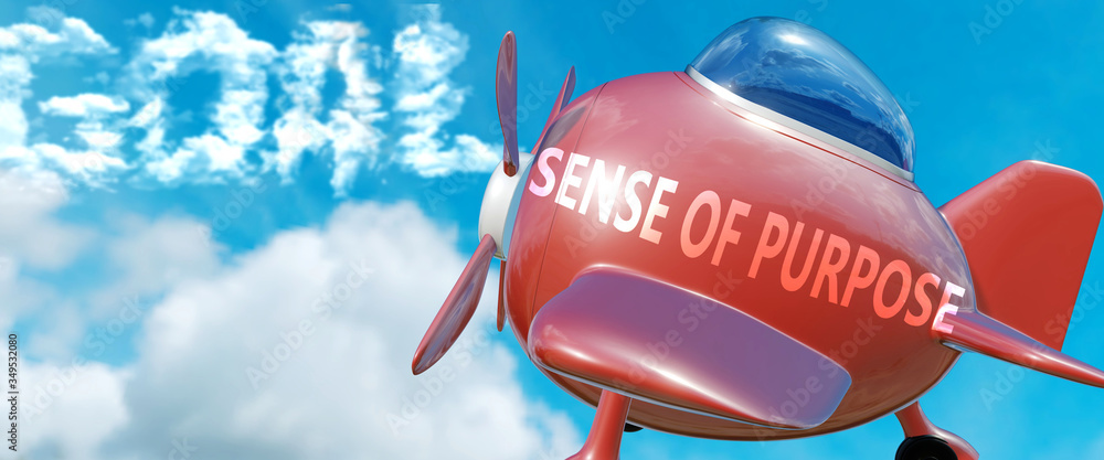Sense of purpose helps achieve a goal - pictured as word Sense of ...