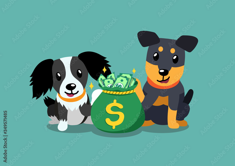 Vector cartoon character happy dogs with money bag for design. Stock ...
