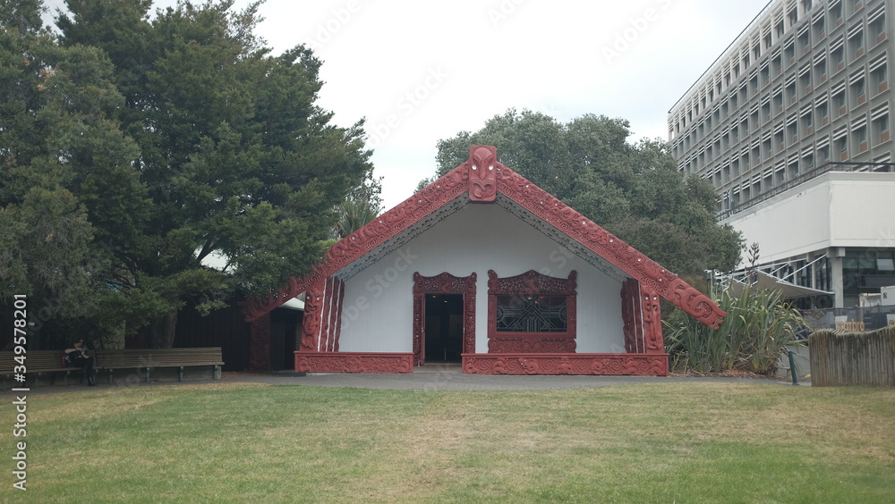 Maori traditional house Warenui, Tānenuiarangi - the wharenui at ...