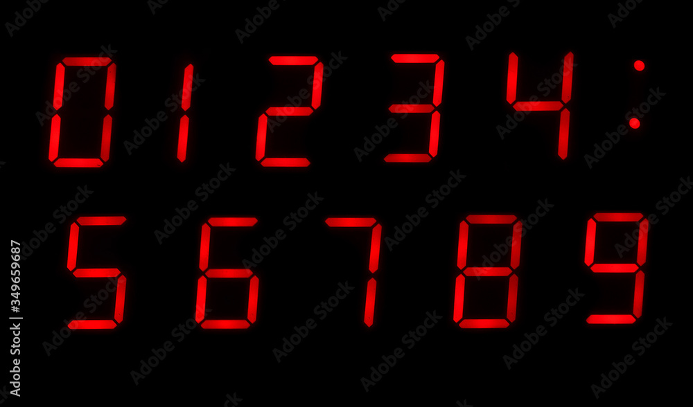 Red Digital Clock Numbers on Black Background Stock Photo | Adobe Stock