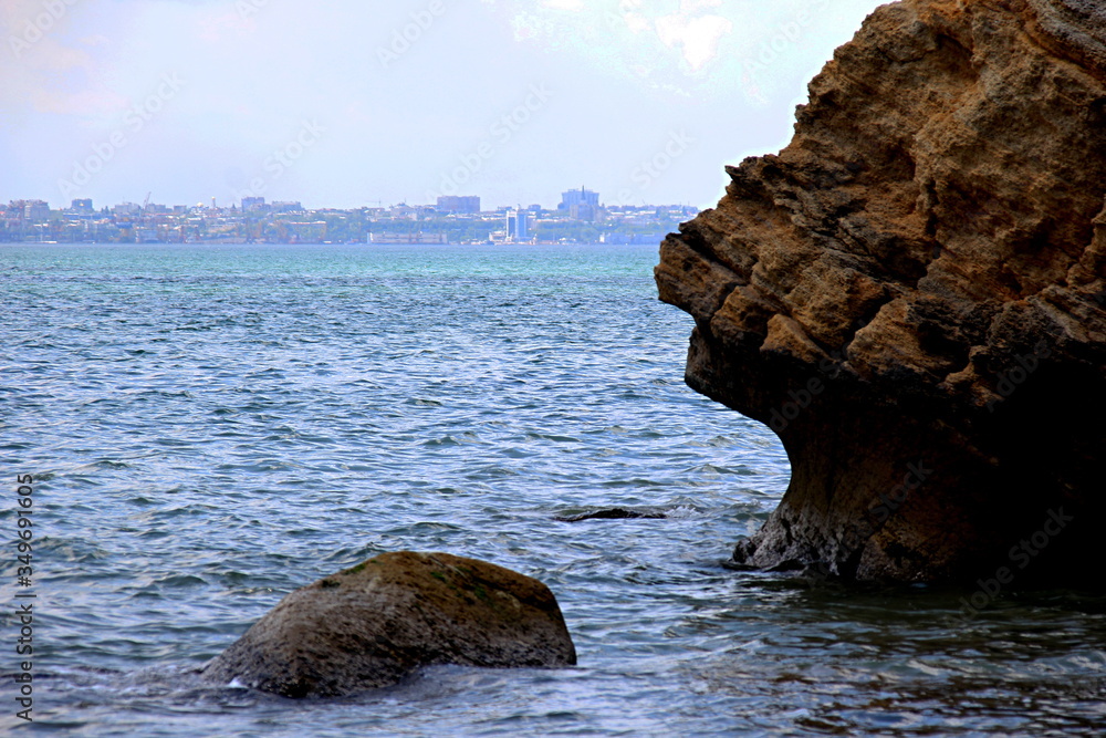 Beautiful wild Beach Fontanka near Odessa. Yellow and red sandstone ...