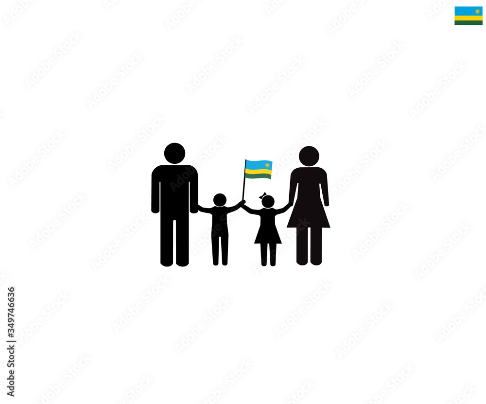 Rwandan family with Rwanda national flag, we love Rwanda concept, sign ...