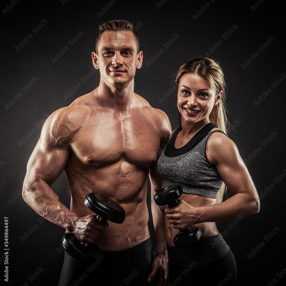 Photo Stock Fitness in gym, sport and healthy lifestyle concept. Couple ...