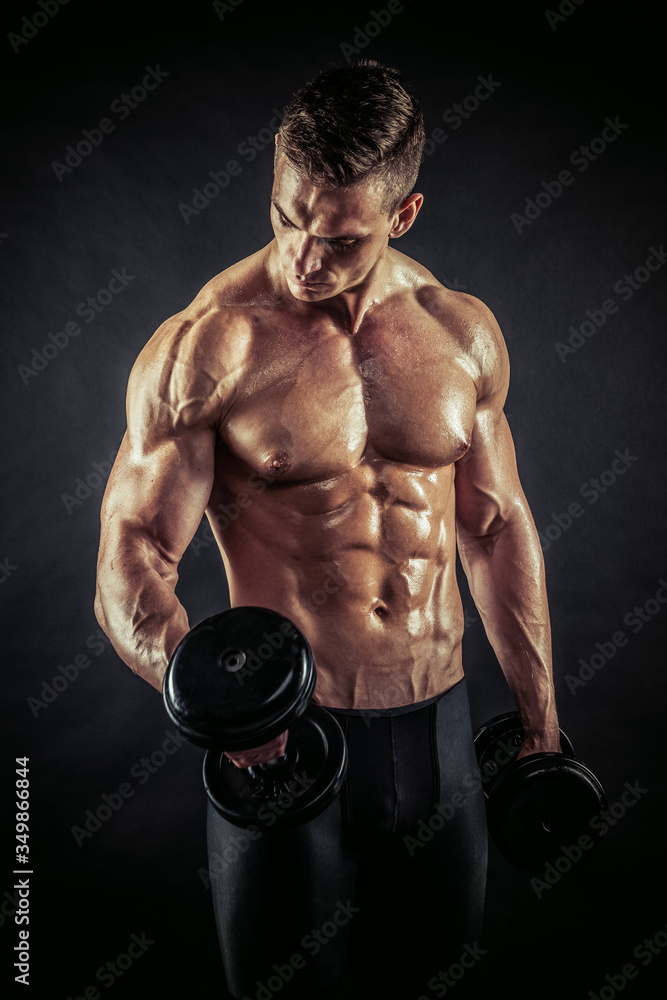 Fitness in gym, sport and healthy lifestyle concept. Handsome athletic ...