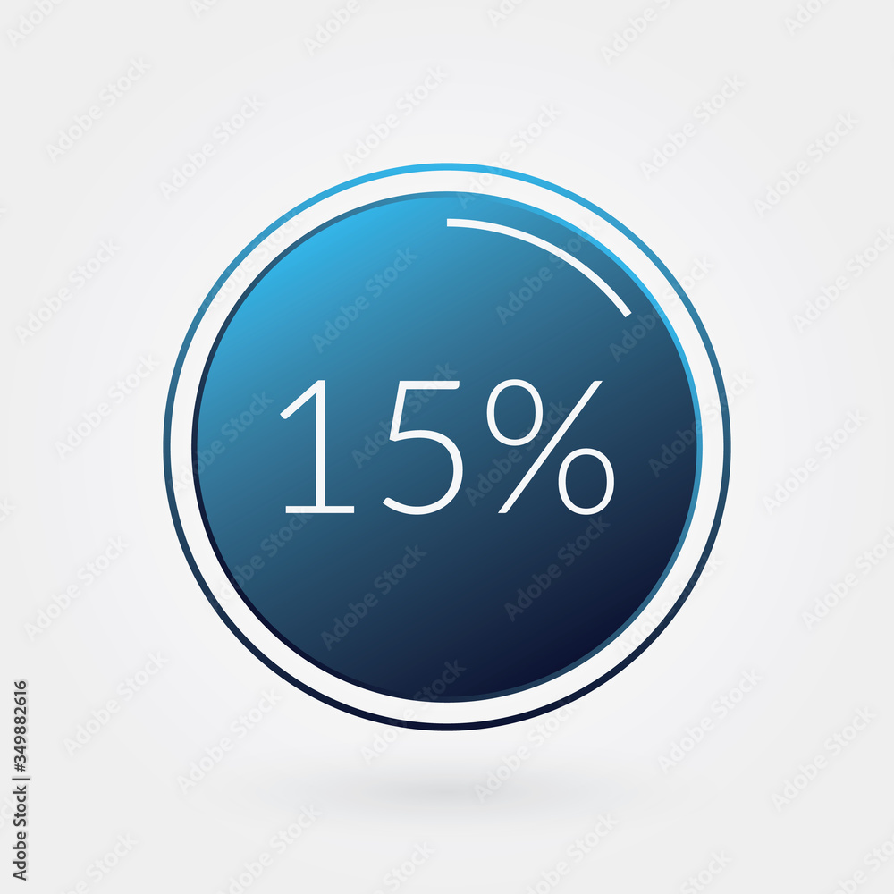 15 percent circle chart, isolated symbol. Vector blue gradient element ...
