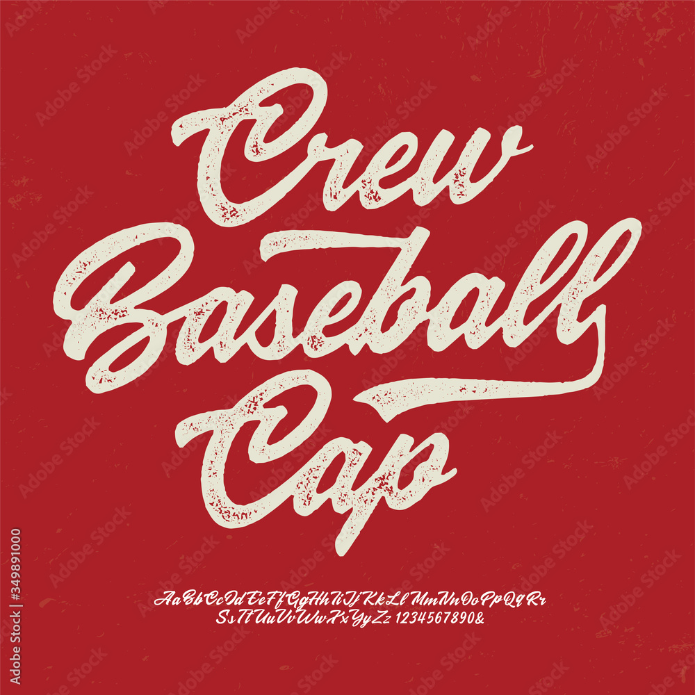 "Crew Baseball Cap" Original Brush Script Font. Retro Typeface. Vector ...