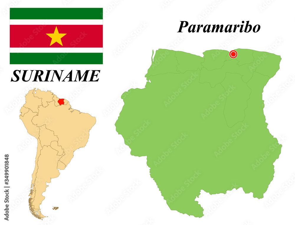 Republic of Suriname. The Capital Of Paramaribo. Flag Of Suriname. Map ...
