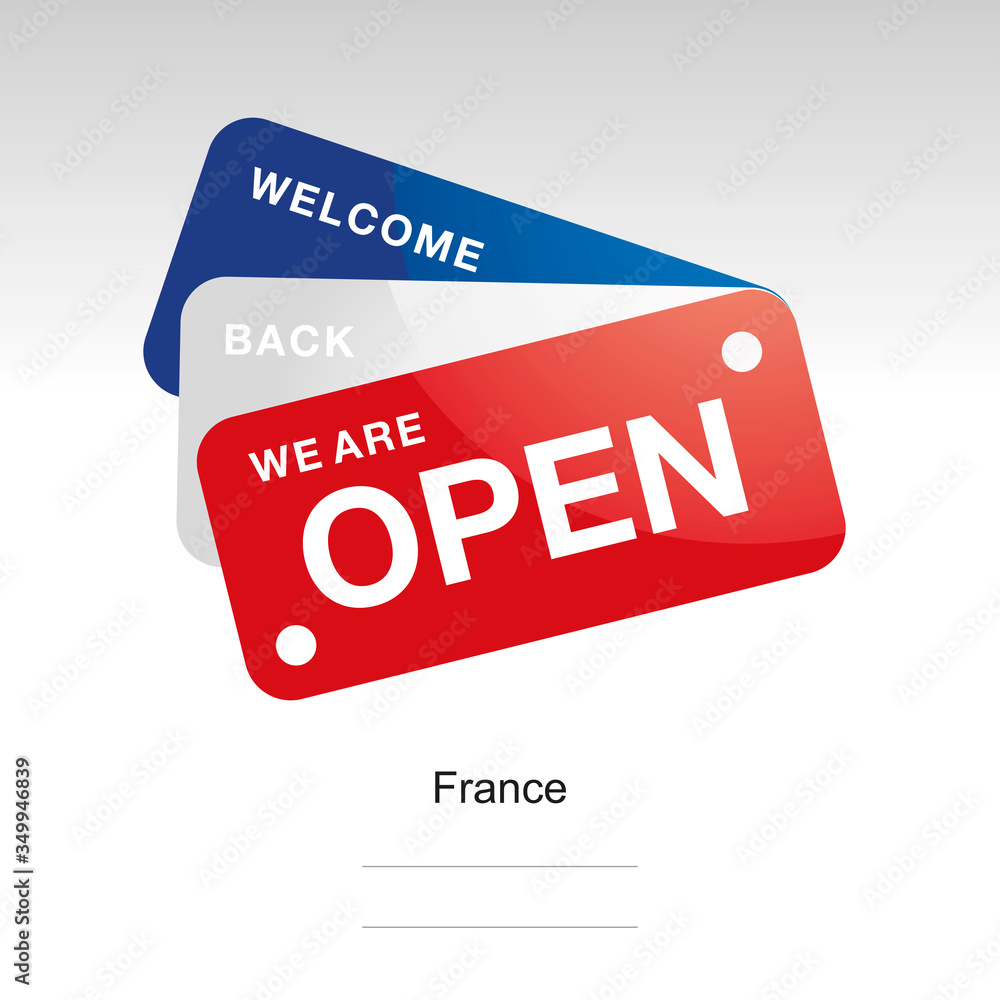 We are open welcome back French flag ribbon logo icon label Stock ...