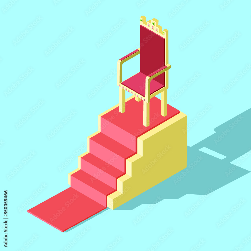 Vector de Stock Vector low poly isometric stand with steps and red king throne as a symbol of ...
