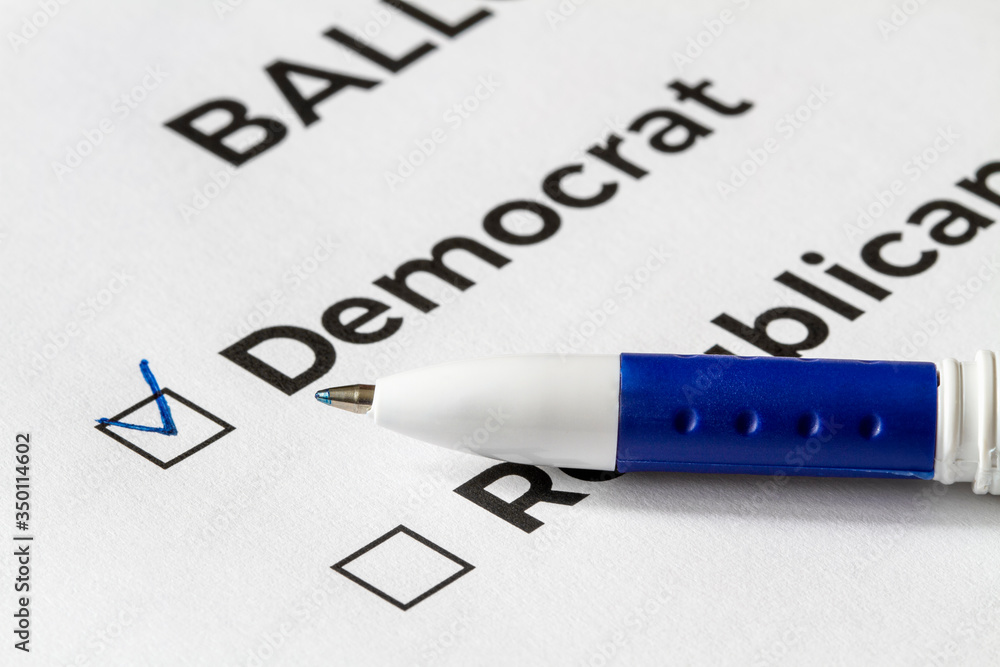 Checklist concept. Closeup of ballot paper with words Democrat and ...