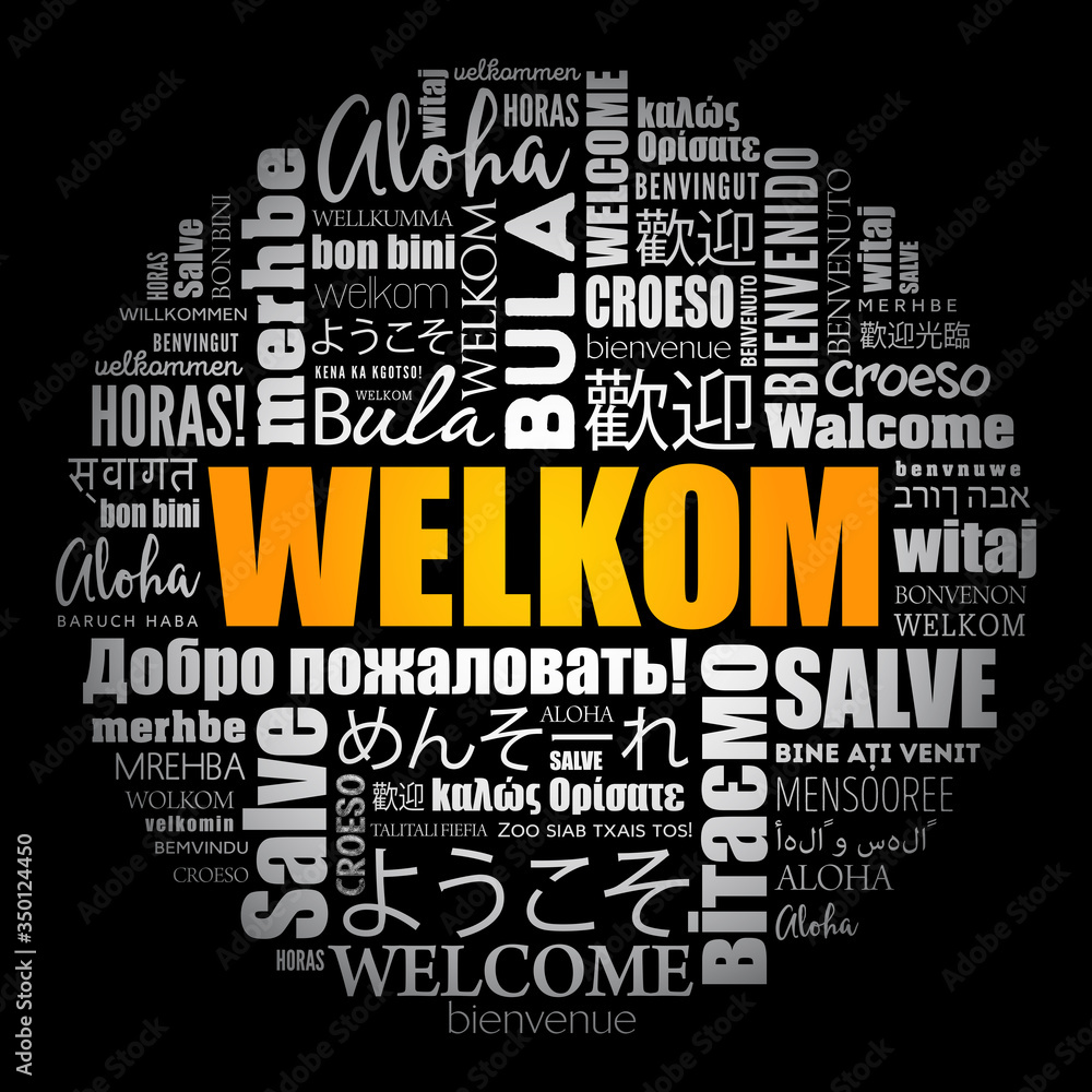 Welkom (Welcome in Afrikaans) word cloud in different languages ...