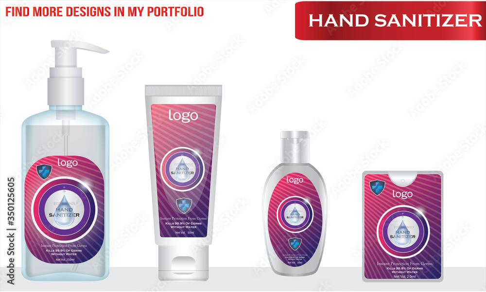 Hand sanitizer with label design. Packaging design. Advertising of hand ...