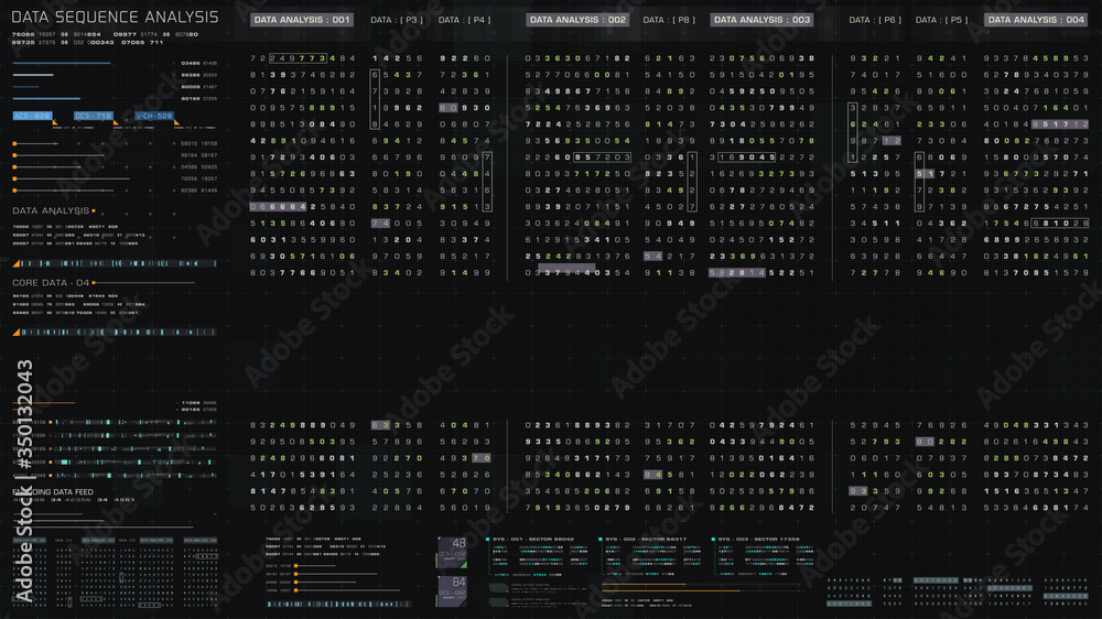 Futuristic hi-tech graphic user interface head up display with digital code and data info ...