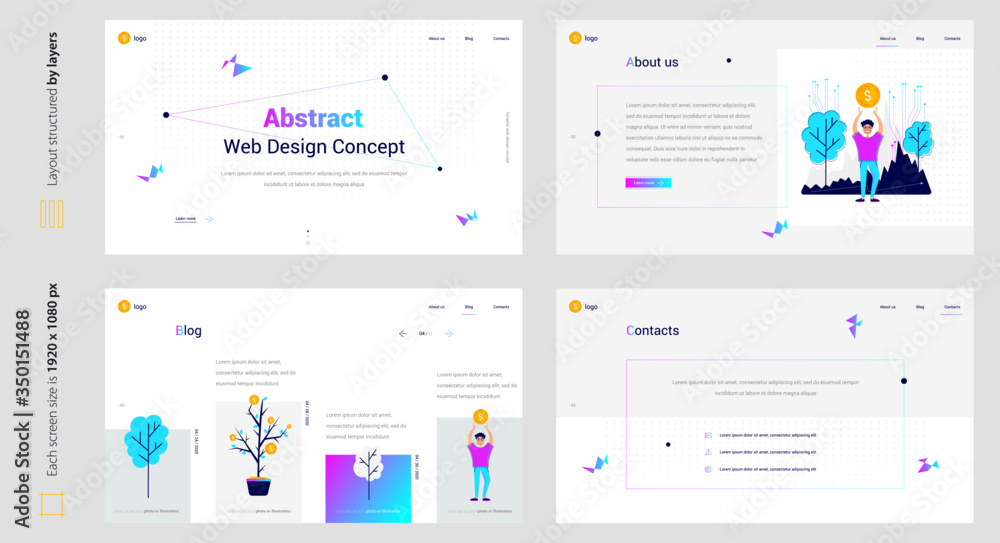 Digital abstract white web design four screen template with business ...
