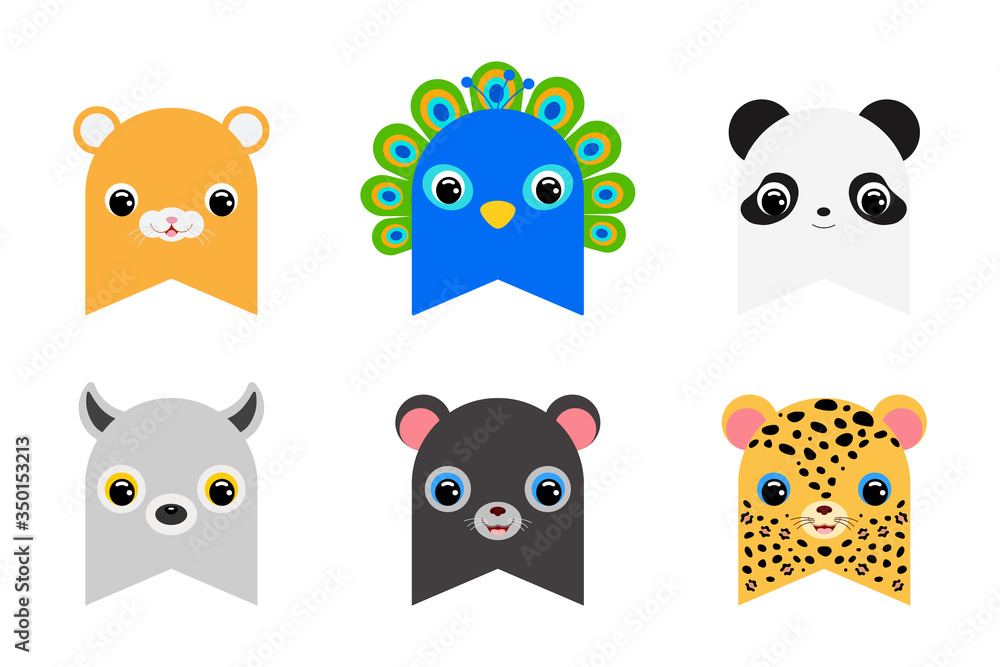 Set of clipart wild animal flags decoration for baby shower, birthday ...