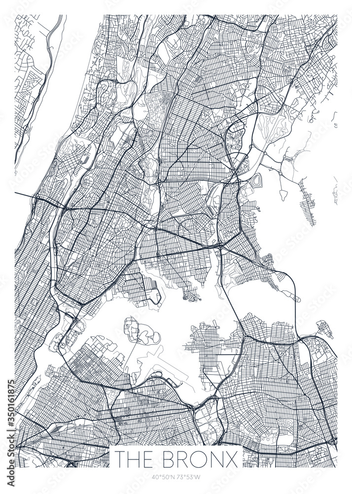 Vetor Detailed borough map of The Bronx New York city, vector poster or ...