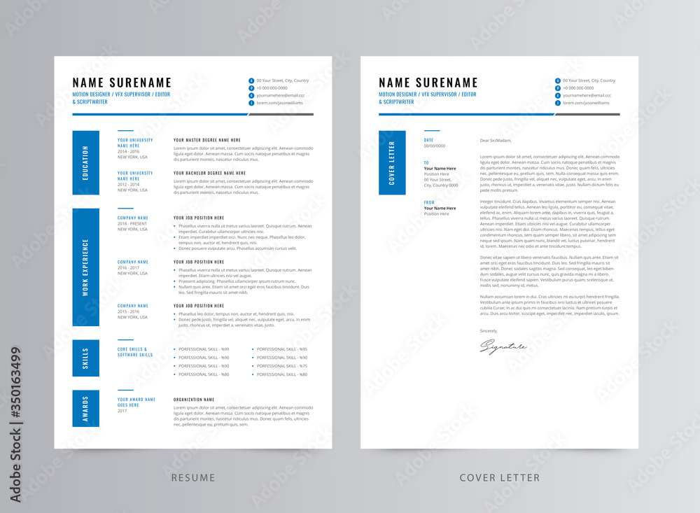 Professional Resume CV And Cover Letter Template Design Stock Vector ...